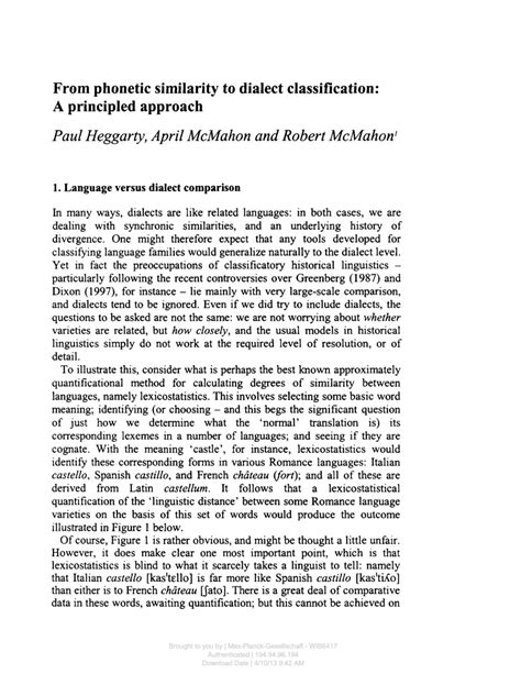 Pdf From Phonetic Similarity To Dialect Classification A Principled