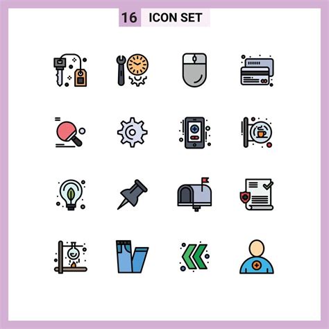 User Interface Pack Of 16 Basic Flat Color Filled Lines Of Racket Credit Tools Card Mouse