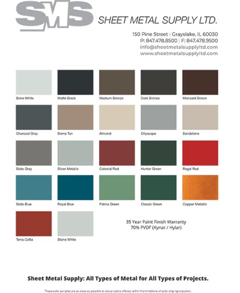 Explore Our Wide Range Of Color Charts Sheet Metal Supply Ltd