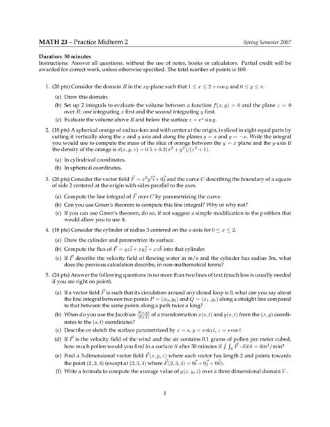 Cartesian Coordinates Vector Calculus Solved Exam Exams Calculus Docsity