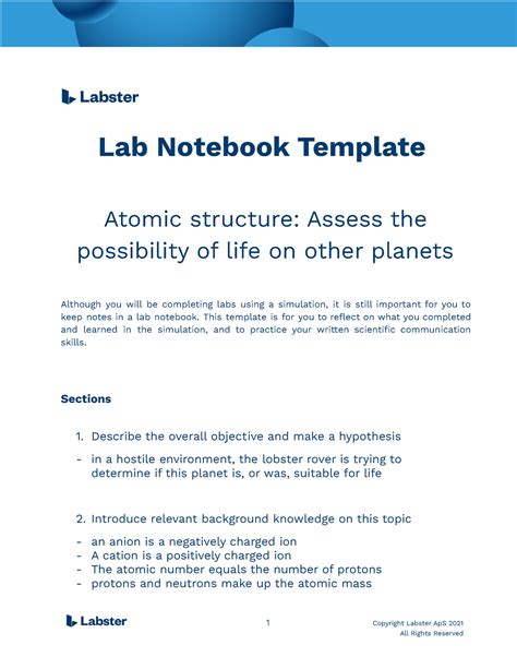 Atomic Structure Assess The Possibility Of Life On Other Planets Lab Notebook Template Atomic