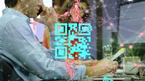 Animation Of Qr Code With Network Of Connections Over Caucasian