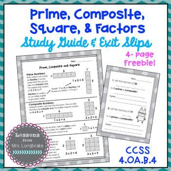 Prime Composite And Square Numbers Study Guide And Exit Tickets
