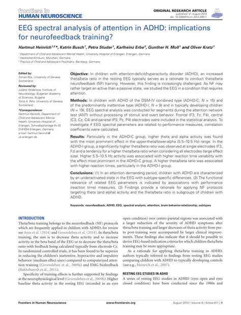Pdf Eeg Spectral Analysis Of Attention In Adhd Implications For