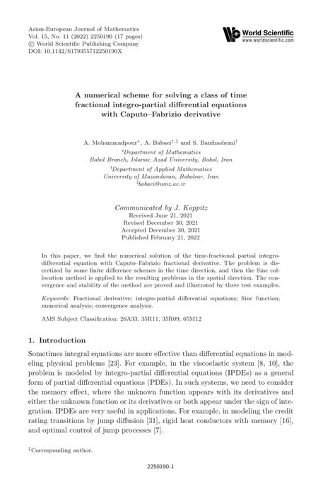 Pdf A Numerical Scheme For Solving A Class Of Time Fractional Integro Partial Differential