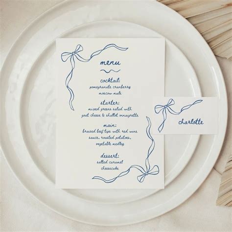 Bow Ribbon Menu And Placecard Template Diy Bow Brunch Menu Wedding Menu