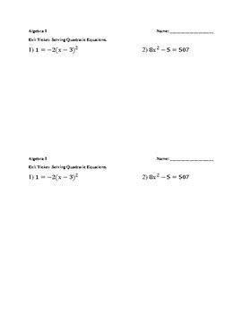 Exit Ticket Solving Quadratic Equations Using Square Roots TPT