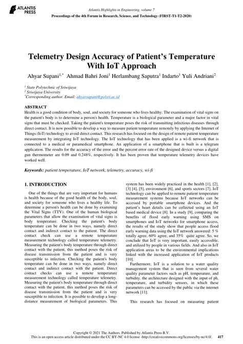 Pdf Telemetry Design Accuracy Of Patients Temperature With Iot Approach