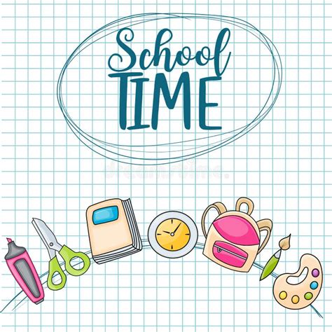 School Time Doodle Clip Art Greeting Card Stock Vector Illustration