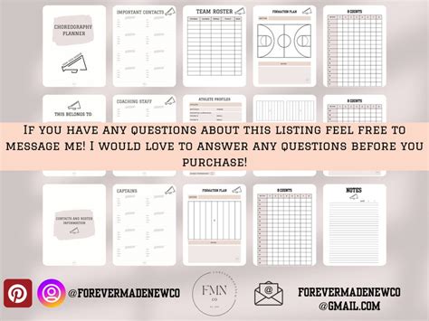 Editable Choreography Planner Cheer Coach Planner Printable Canva Template Etsy