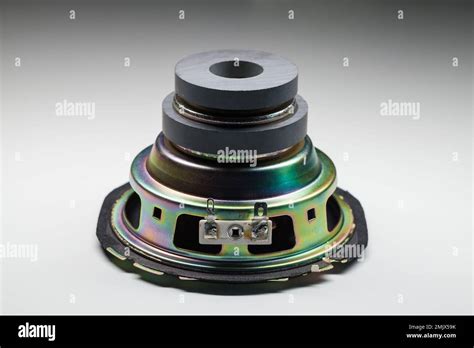 Modern Audio Speaker Is On White Background Hi Fi Audio System Component Close Up Photo With