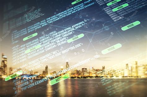 Premium Photo Abstract Virtual Coding Concept On Chicago Skyline Background Multiexposure