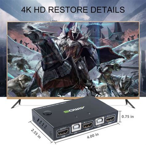 GetUSCart KVM Switch HDMI 2 Port Box AIMOS USB And HDMI Switches 4 USB Hub UHD 4K 30Hz For 2