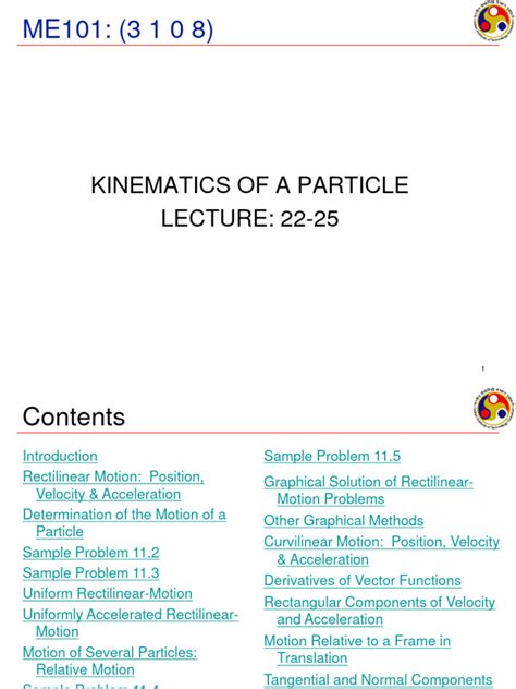 Me 101 Lecture 22 25 Kinematics Of A Particle Pdf Acceleration