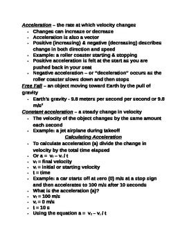Lesson III Student PowerPoint Note Guide Acceleration By AstronomyDad