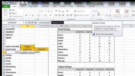 Eaf 22 Excel 2010 Use Vlookup Across Multiple Tables Youtube