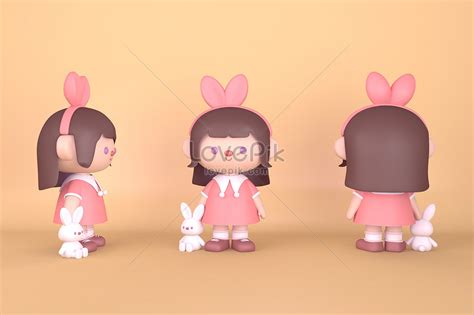 3d Cute Girl C4d Cartoon Ip Model Illustration Imagepicture Free