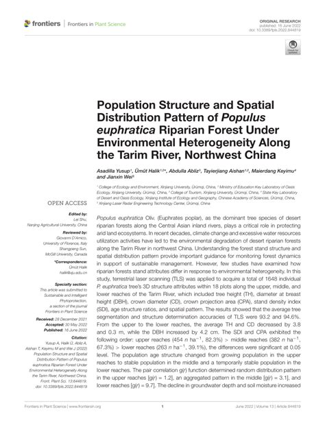 Pdf Population Structure And Spatial Distribution Pattern Of Populus Euphratica Riparian