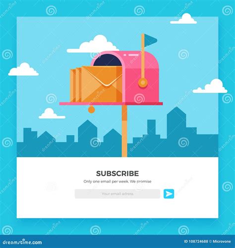 Email Subscribe Online Newsletter Vector Template With Mailbox And