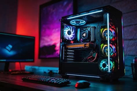 Custombuilt Pc Gaming Rig On Desk Premium Ai Generated Image