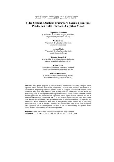 Pdf Video Semantic Analysis Framework Based On Run Time €¦ · Define Cognitive Vision Cv