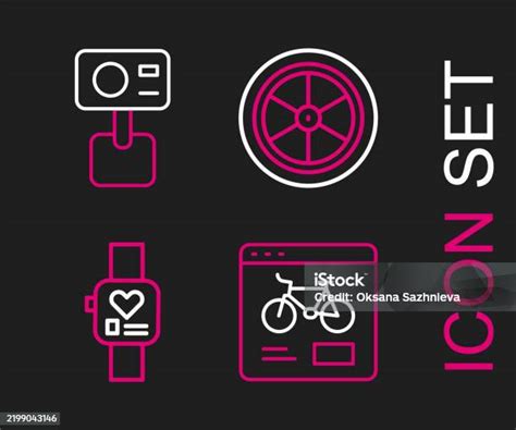 라인 자전거 대여 모바일 앱 스마트 시계 휠 및 액션 익스트림 카메라 아이콘을 설정합니다 벡터 건강한 생활방식에 대한 스톡 벡터 아트 및 기타 이미지 Istock