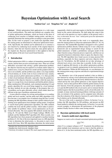 Pdf Bayesian Optimization With Local Search