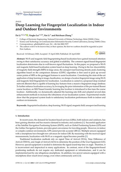 Pdf Deep Learning For Fingerprint Localization In Indoor And Outdoor