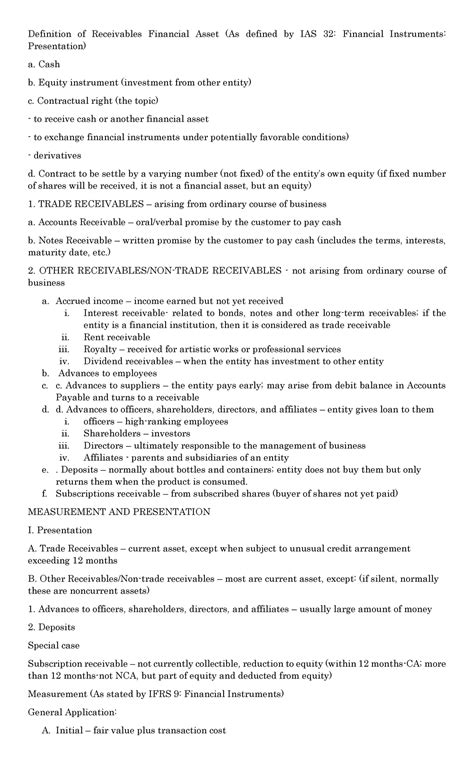Receivables Lecture Notes Definition Of Receivables Financial Asset As Defined By IAS