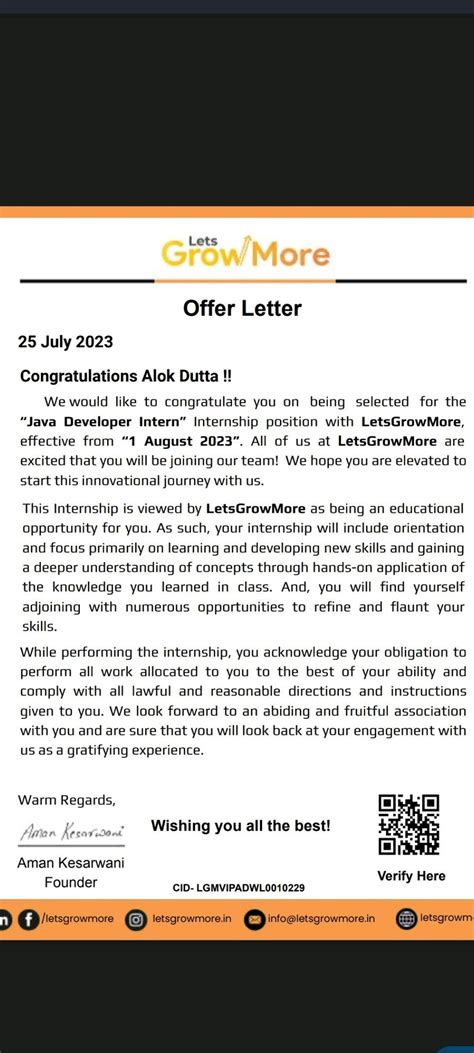 Internship Java Alok Dutta