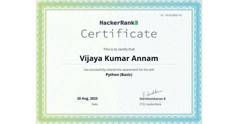 Vijaya Kumar Annam On Linkedin Hackerrank Skill Certificate