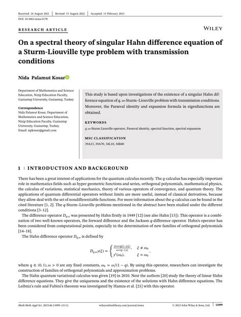 On A Spectral Theory Of Singular Hahn Difference Equation Of A Sturm‐liouville Type Problem With