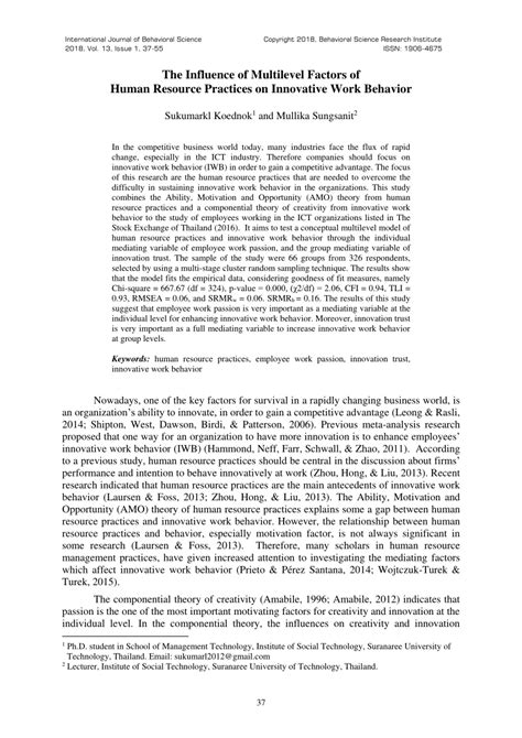 Pdf Human Resource Practices And Innovative Work Behavior The