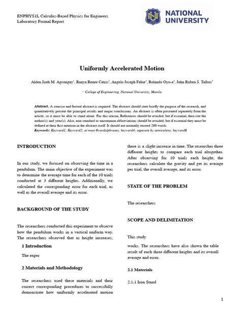 uniformly accelerated motion pdf gravity pendulum