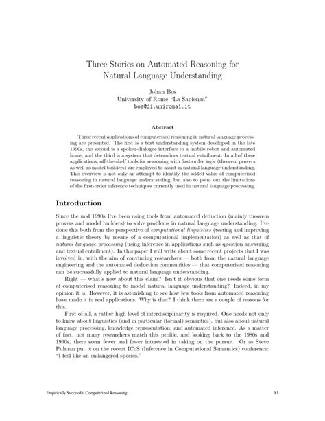 Pdf Three Stories On Automated Reasoning For Natural Language