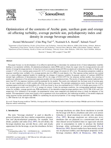 Pdf Optimization Of The Contents Of Arabic Gum Xanthan Gum And