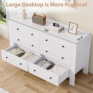 Modern 6 Drawer Double Dresser Wood Storage Chest With Deep Drawers