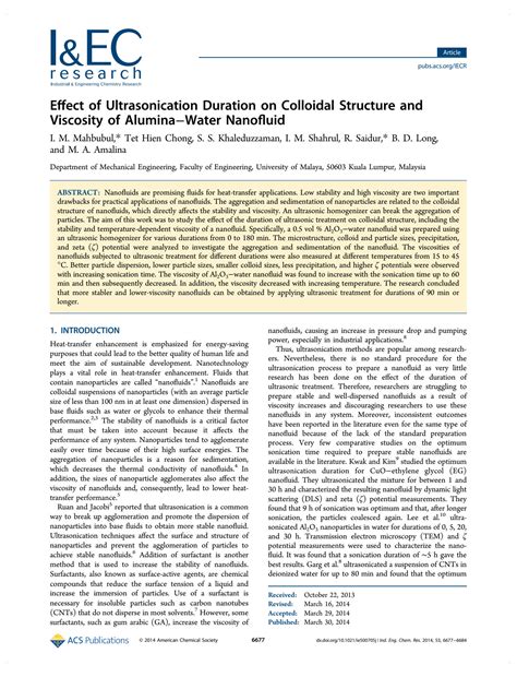 Solution 2014 456 Effect Of Ultrasonication Duration On Colloidal Structure And Viscosity Of