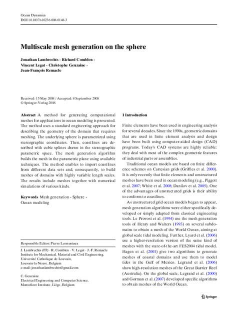 Pdf Multiscale Mesh Generation On The Sphere Vincent Legat
