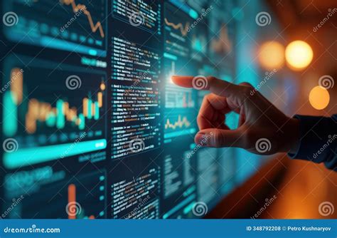 Person Interacts With Digital Interface Interactive Display Shows Data