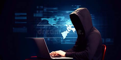 Hacker Typing Laptop Concept Of Cybercrime Cyberattack Dark Web Ai
