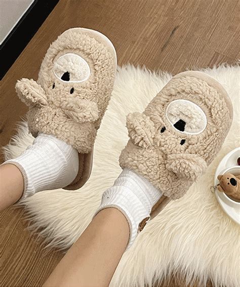 포근한 투톤 뽀글이 강아지 털슬리퍼 기모슬리퍼 털실내화 겨울실내화 에이블리