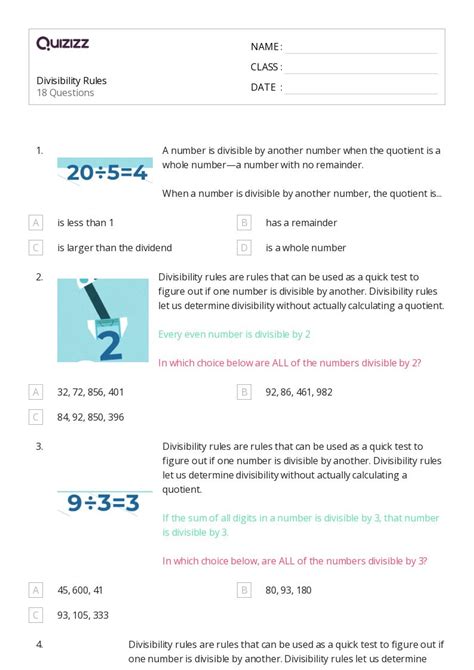 50 divisibility rules worksheets on quizizz free and printable
