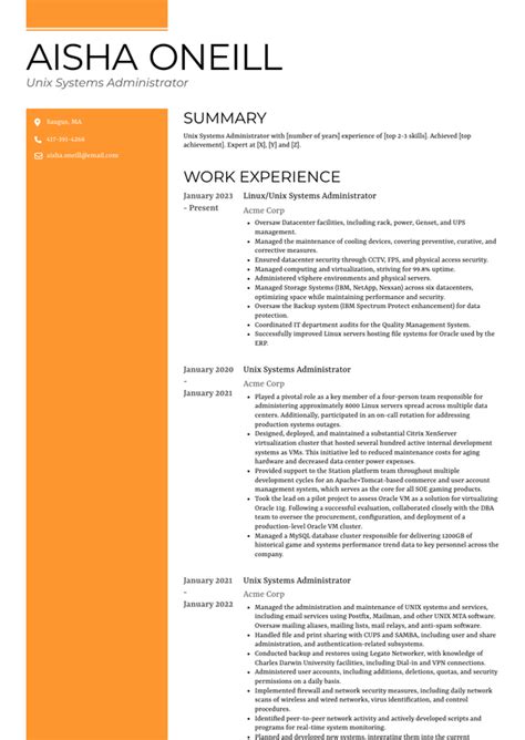 Unix Systems Administrator Resume Examples And Templates
