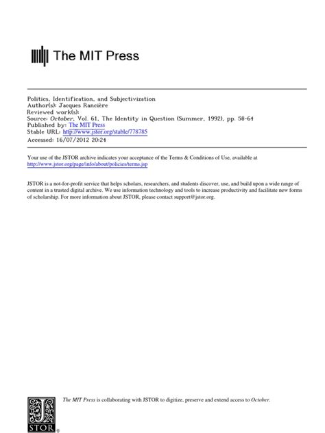 Politics Identification And Subjectivization Pdf Egalitarianism Logic