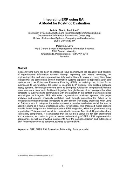 Pdf Integrating Erp Using Eai A Model For Post Hoc Evaluation