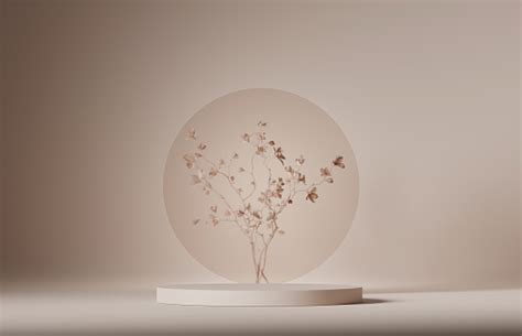 3d 베이지색 연단 또는 무대와 꽃 모형 스탠드 제품 장면 배경입니다 3d 연단 무대 그림 0명에 대한 스톡 사진 및 기타