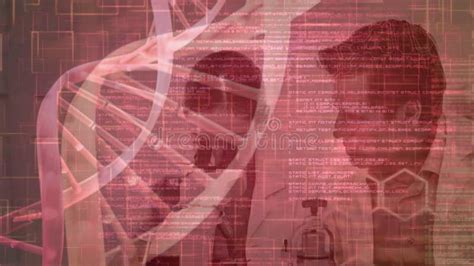 Animation Of Dna Helix Rotating And Programming Language In Loop Over Doctors Discussing In