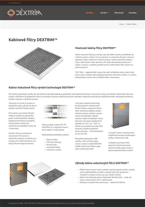 Чешский сайт бренда автозапчастей Dextrim — Мануфактура