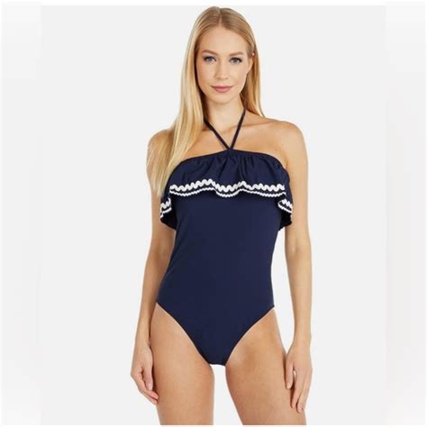 J Crew Swim J Crew Ruffle Bandeau One Piece Swimsuit Navy Blue W